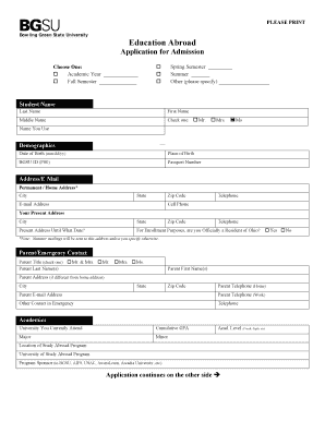 Fillable Online bgsu Education Abroad Application for Admission - bgsu ...