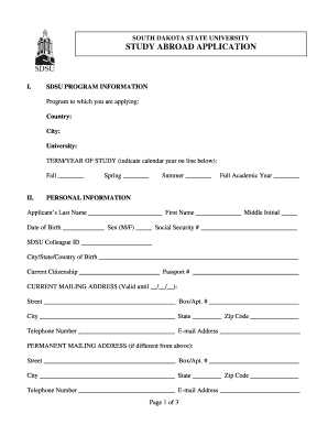 Fillable Online sdstate SOUTH DAKOTA STATE UNIVERSITY STUDY ABROAD ...