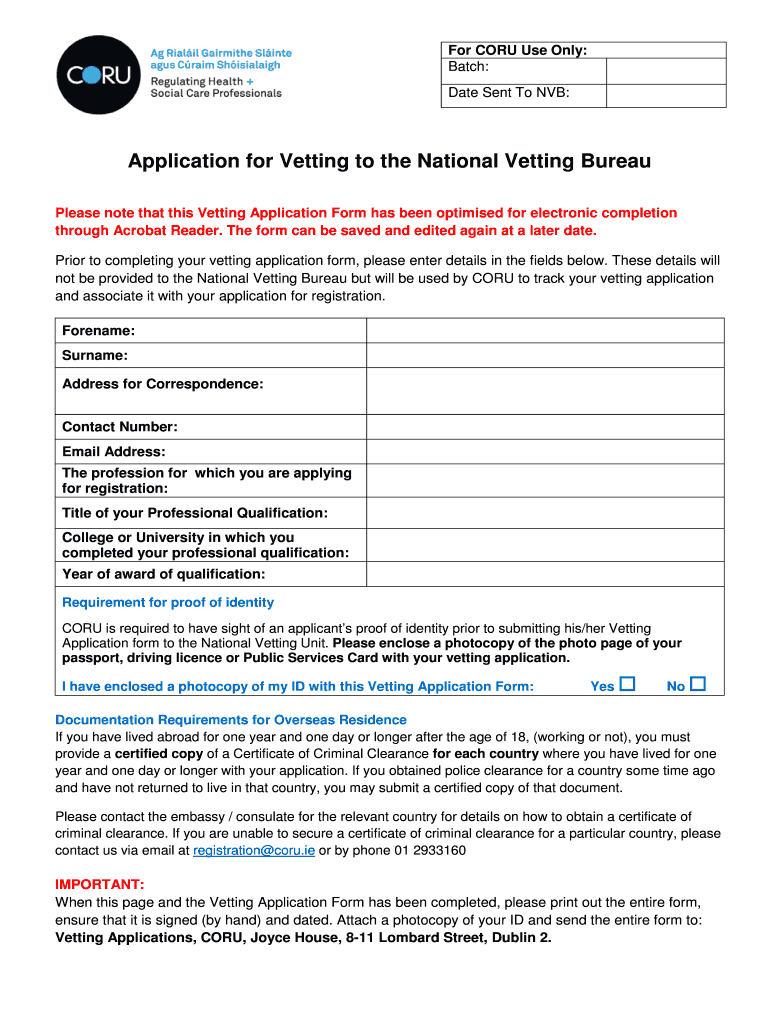 Fillable Online Application for Vetting to the National Vetting Bureau ...