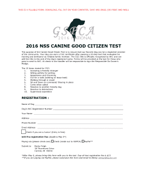 Fillable Online gspca 2016 NSS CANINE GOOD CITIZEN TEST Fax Email Print ...
