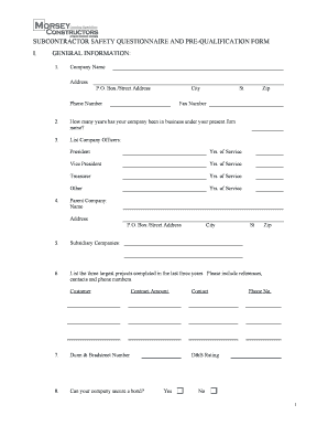 Fillable Online Subcontractor Safety Questionnaire and Pre ...