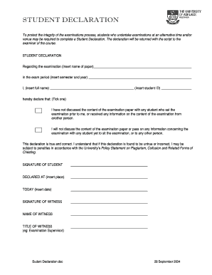 Fillable Online dis maths adelaide edu STUDENT DECLARATION ...