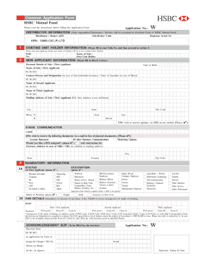 Fillable Online Common Application Form HSBC Mutual Fund Application No W Fax Email Print ...