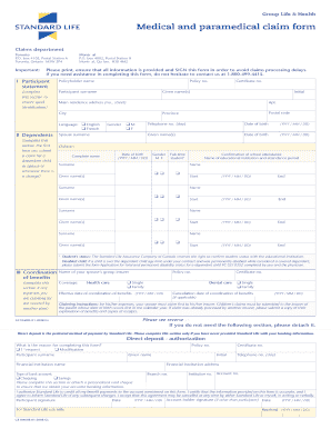 Fillable Online Medical and paramedical claim form - Pickering Wellness ...