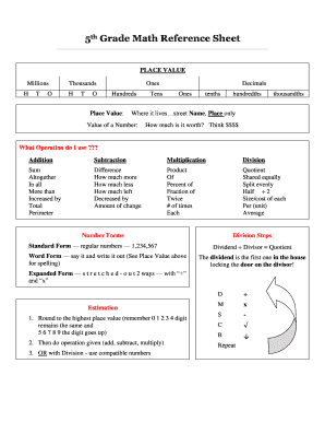 Fillable Online 5th Grade Math Reference Sheet Fax Email Print - pdfFiller