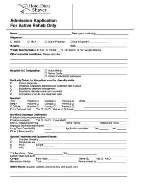 Fillable Online Admission Application For Active Rehab Only - Rehab ...