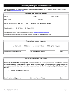 Fillable Online University of Oregon IDR Access Form Fax Email Print ...