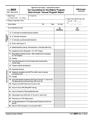 Fillable Online Form 8654 Rev 5-2012 TCE Semi Annual Program Report Fax ...