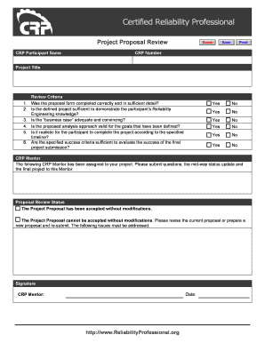 Fillable Online CRP Project Proposal Review Form - reliasoftcom Fax ...
