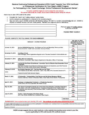 Fillable Online sasbo Receive Continuing Professional Education (CPE ...
