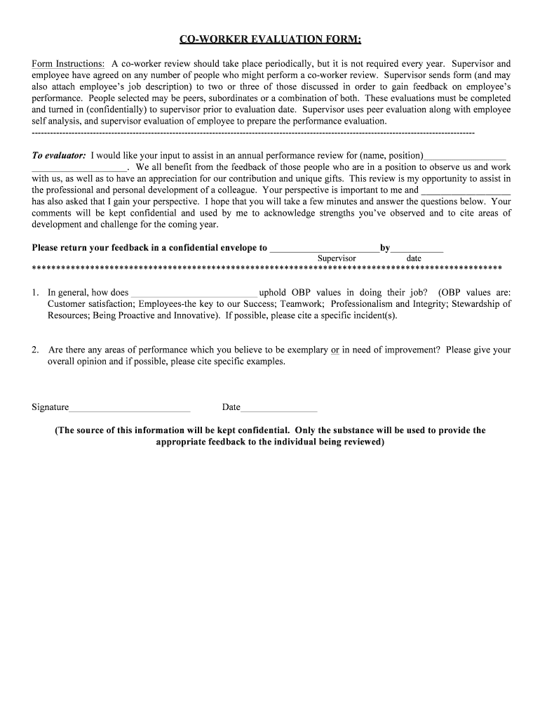 Fillable Online CO-WORKER EVALUATION FORM - Wikiform Fax Email Print ...