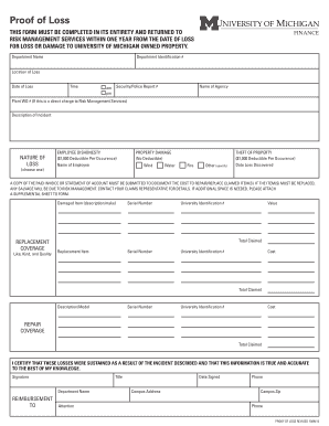 Fillable Online finance umich Proof of Loss - Finance Fax Email Print ...
