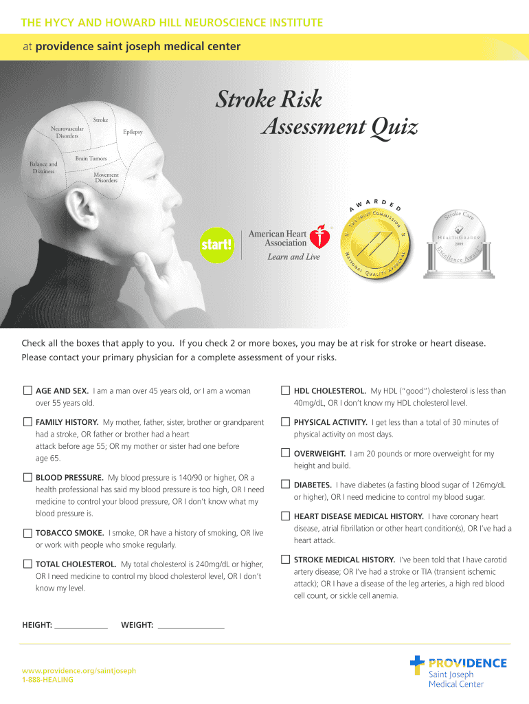 Fillable Online Stroke Risk Assessment Quiz - Providence Health ...