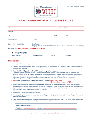 Fillable Online massfallenheroes Application for special license plate ...