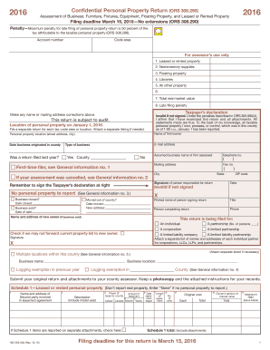 Fillable Online Confidential Personal Property Return (ORS 308 Fax ...