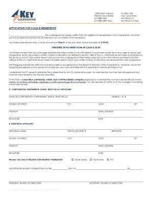 Fillable Online Application for class b membership - Key Cooperative ...