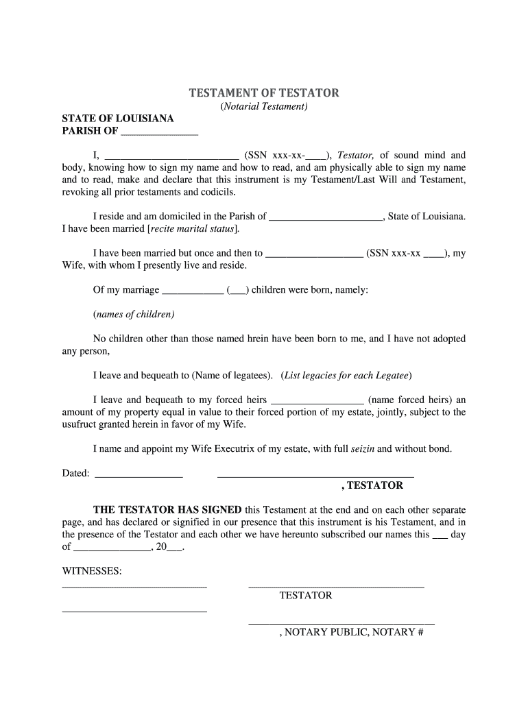 Fillable Online TESTAMENT OF TESTATOR - bbschorg Fax Email Print ...
