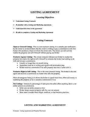 Fillable Online Be able to complete a Listing and Marketing Agreement ...