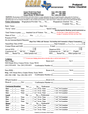 Fillable Online ccad army CCAD Protocol Visitor Checklist CCAD Protocol ...