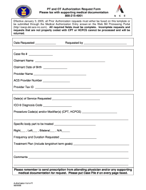 Fillable Online owcpforms lettercarriernetwork PT and OT Authorization ...