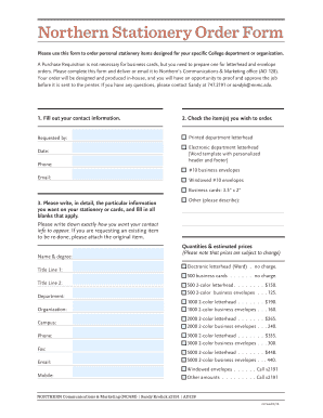 Fillable Online nnmc Northern Stationery Order Form Please use this ...