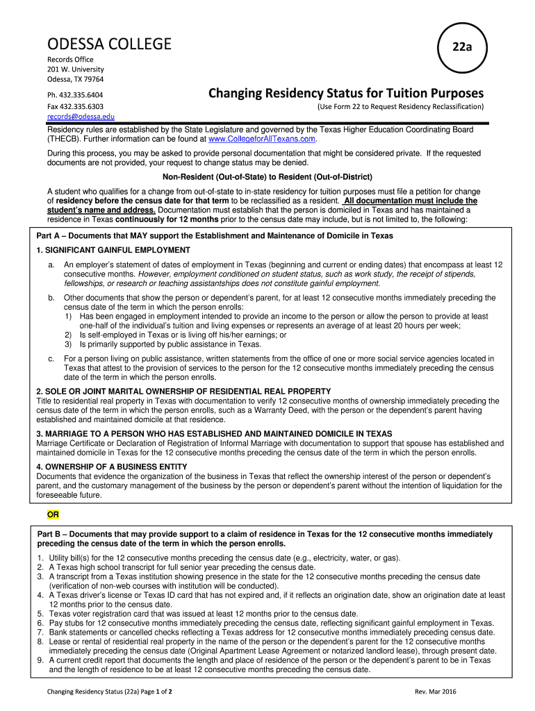 Fillable Online Residency rules are established by the State ...