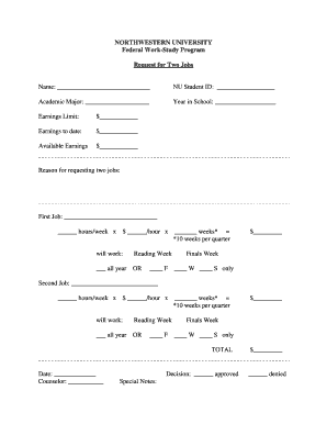 Fillable Online NORTHWESTERN UNIVERSITY Federal Work-Study Program ...