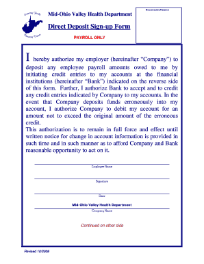 Fillable Online Direct Deposit Sign-up Form - Mid Ohio Valley Fax Email ...