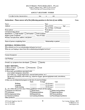 Fillable Online Adult History Form 111815 - hpsychcom Fax Email Print ...