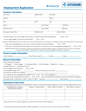 Fillable Online ilifeguard Pre-employment Hiring Packet New Lifeguards ...