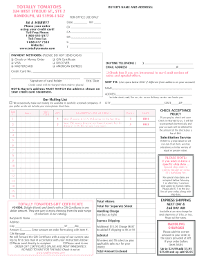 Fillable Online 2016 TT digital order form - totallytomatocom Fax Email ...
