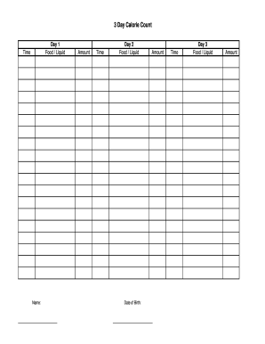 Fillable Online 3 Day Calorie Count1 - Pediatric Fax Email Print ...