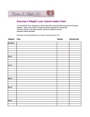Fillable Online Exercise 4 Weight Loss Calorie Intake Chart Fax Email ...