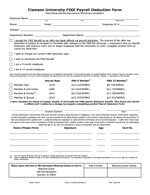 Fillable Online clemson Clemson University FIKE bPayroll Deduction ...