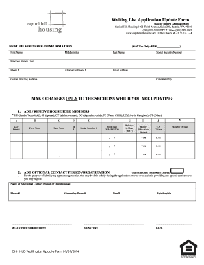 Fillable Online capitolhillhousing Waiting List Application Update Form ...