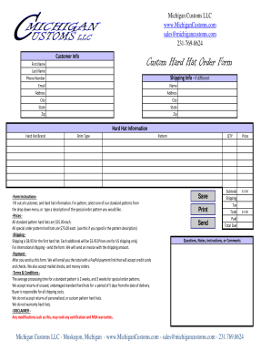 Fillable Online Hard Hat Order Form - Michigan Customs Fax Email Print ...