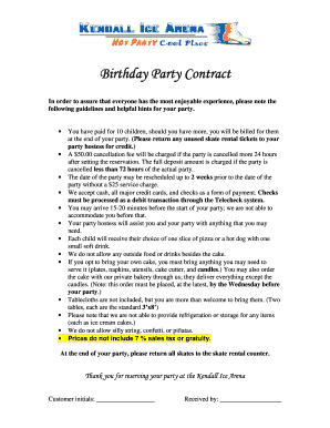 Fillable Online Birthday PartyBirthday Party Contract Contract Fax ...