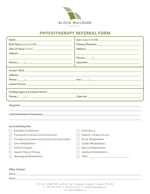 Fillable Online blockbuilding PHYSIOTHERAPY REFERRAL FORM - Block ...