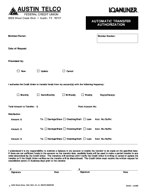 Fillable Online atfcu AUTOMATIC TRANSFER AUTHORIZATION - ATFCU Fax Email Print - pdfFiller