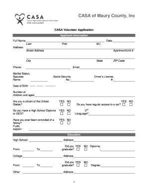 Fillable Online casaofmaurycounty Employment application - bCasab of ...