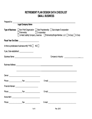 Fillable Online RETIREMENT PLAN DESIGN DATA CHECKLIST Fax Email Print ...