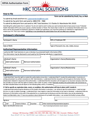 Fillable Online BHIPAA Authorizationb Form - HRC Total Solutions Fax ...