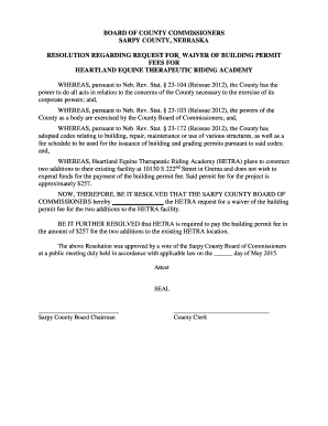 Fillable Online RESOLUTION REGARDING REQUEST FOR WAIVER OF BUILDING ...