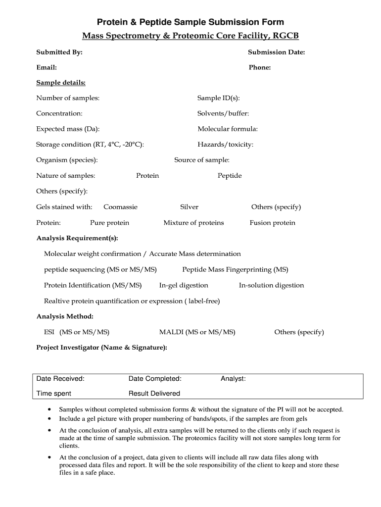 Fillable Online Protein sequencing form RGCB Fax Email Print - pdfFiller