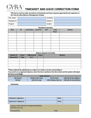 Fillable Online TIMESHEET AND LEAVE CORRECTION FORM - Georgia Fax Email Print - pdfFiller