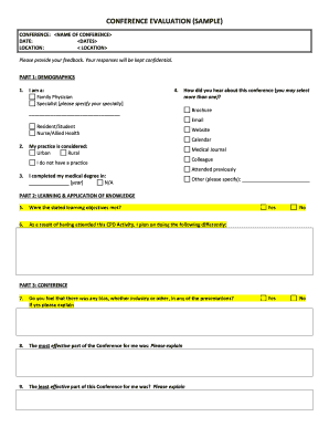 Fillable Online CONFERENCE EVALUATION (SAMPLE) Fax Email Print - pdfFiller