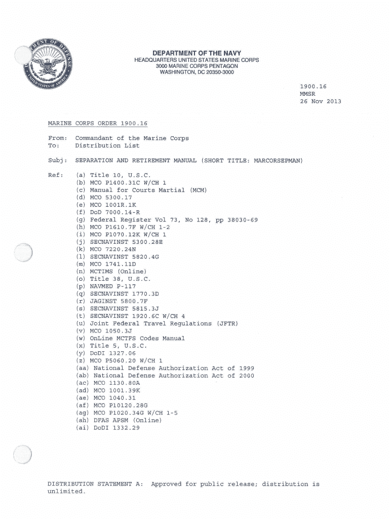 Fillable Online marines DEPARTMENT OF THE NAVY HEADQUARTERS UNITED ...