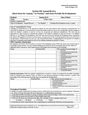 Fillable Online Section 504 Annual Review Short-form for Annual As Fax ...