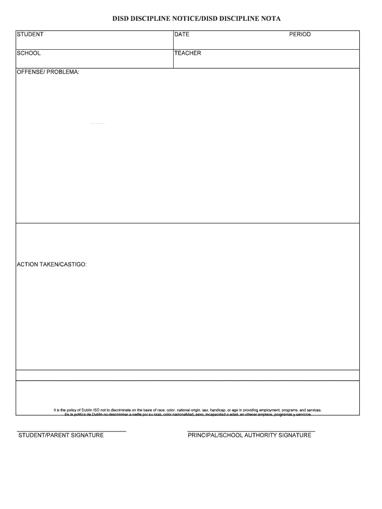 Fillable Online DISD DISCIPLINE NOTICEDISD DISCIPLINE NOTA Fax Email ...