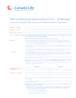 Fillable Online cli-ie-adviser canadalife co Self-Certification Declaration Form Individual ...